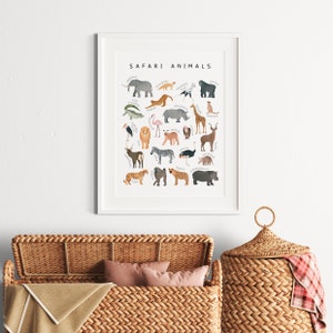 Safari Animals Poster, Educational Poster, Nursery Wall Decor, Playroom ...