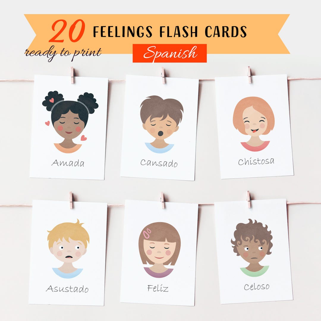20 Rainbow Spanish Feelings Flashcards, Emotions Chart, Learn Emotions ...