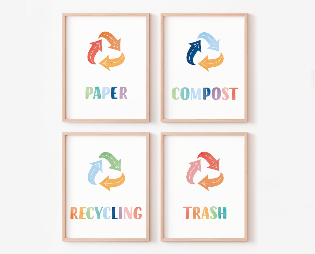 4 Recycle Sorting Posters, Bin Sorting Prints, Bin Signs, Waste Sorting ...
