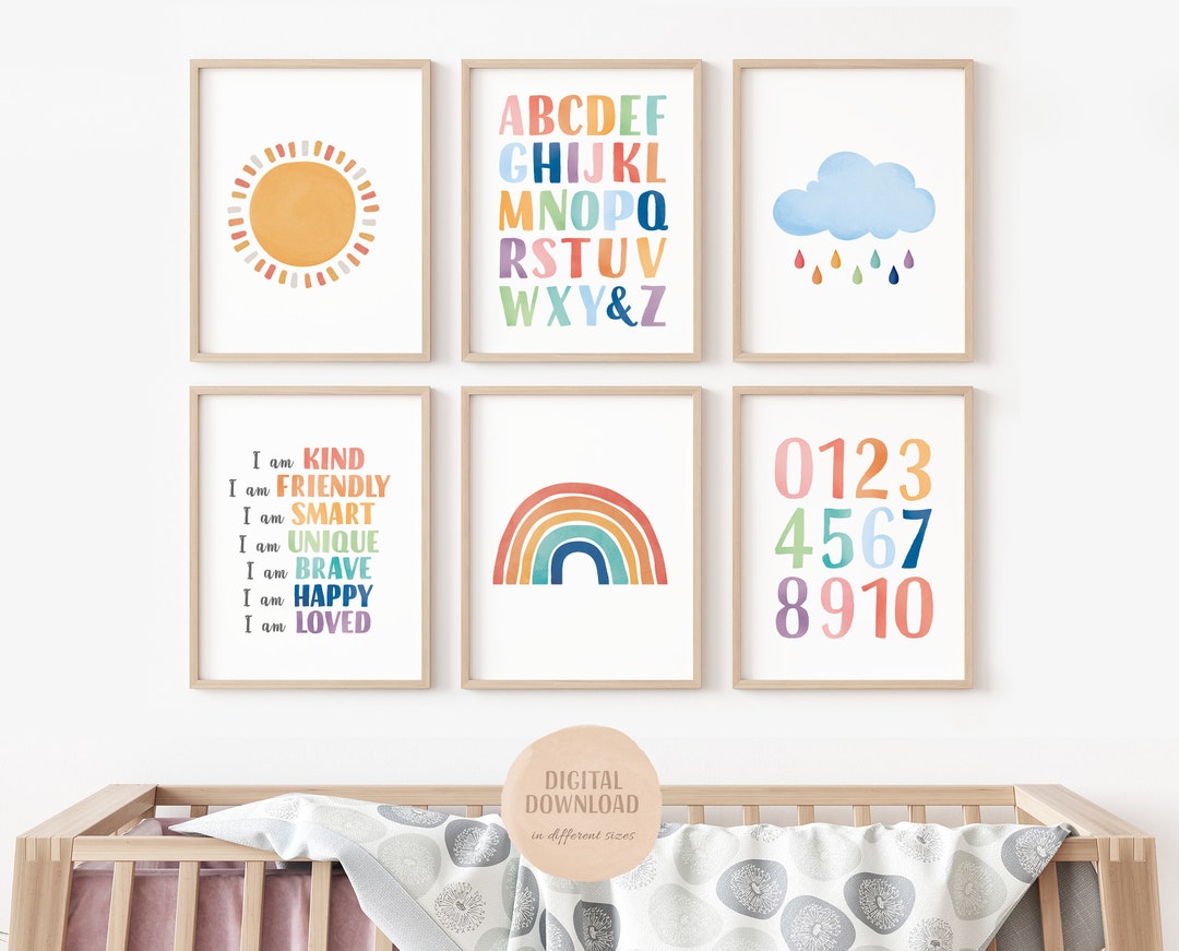 Set of 6 Educational Posters, Rainbow Alphabet, Homeschool Prints ...