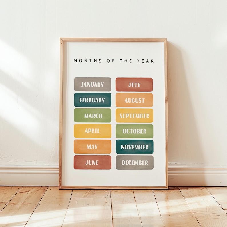 Rainbow Months of the Year Poster, Rainbow Nursery Wall Decor ...