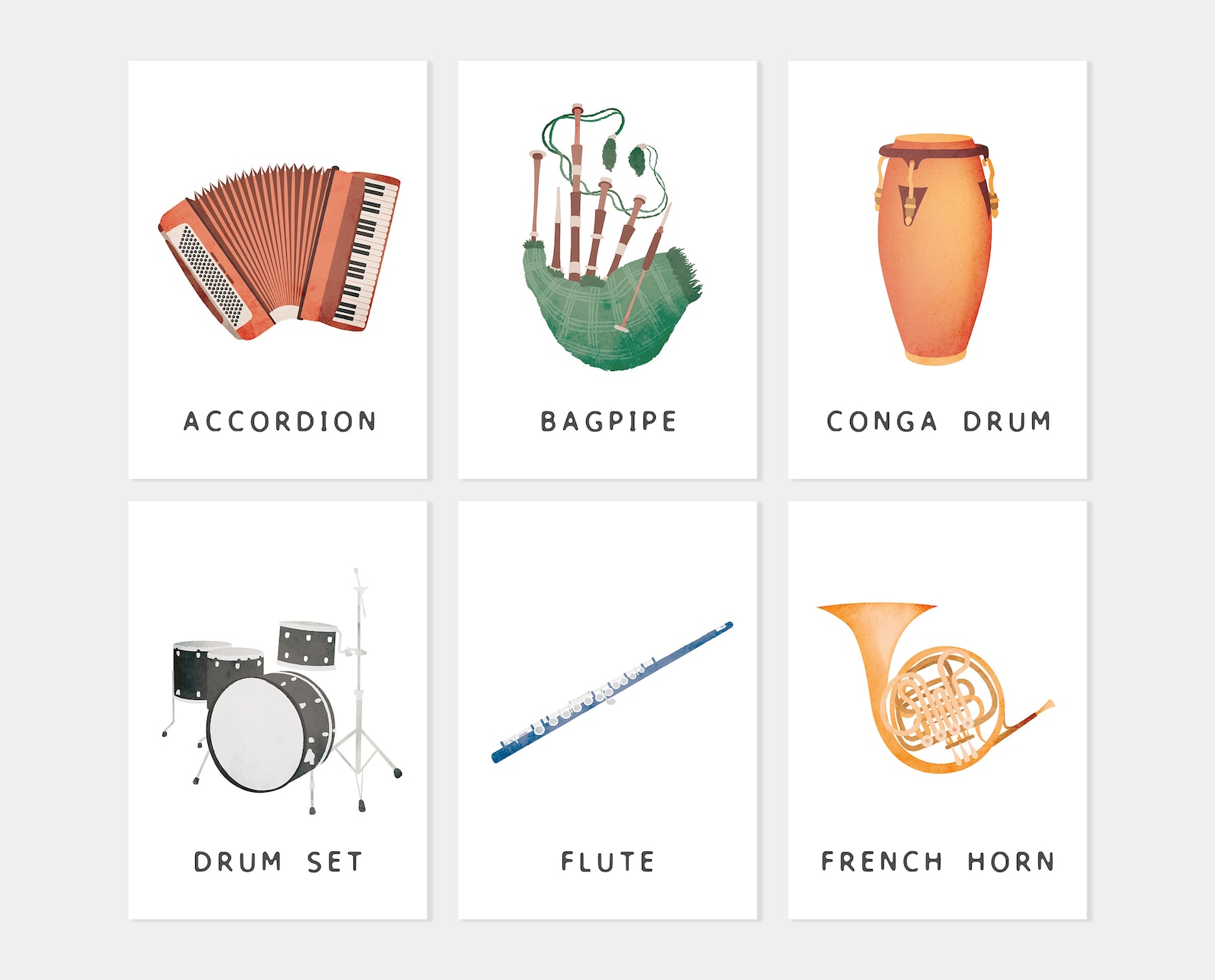 20 Musical Instruments Flash Cards, Montessori Materials, Pre-school ...
