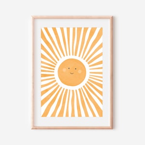 Watercolor Sun Poster, Sun Playroom Decor, Watercolour Nursery Prints ...
