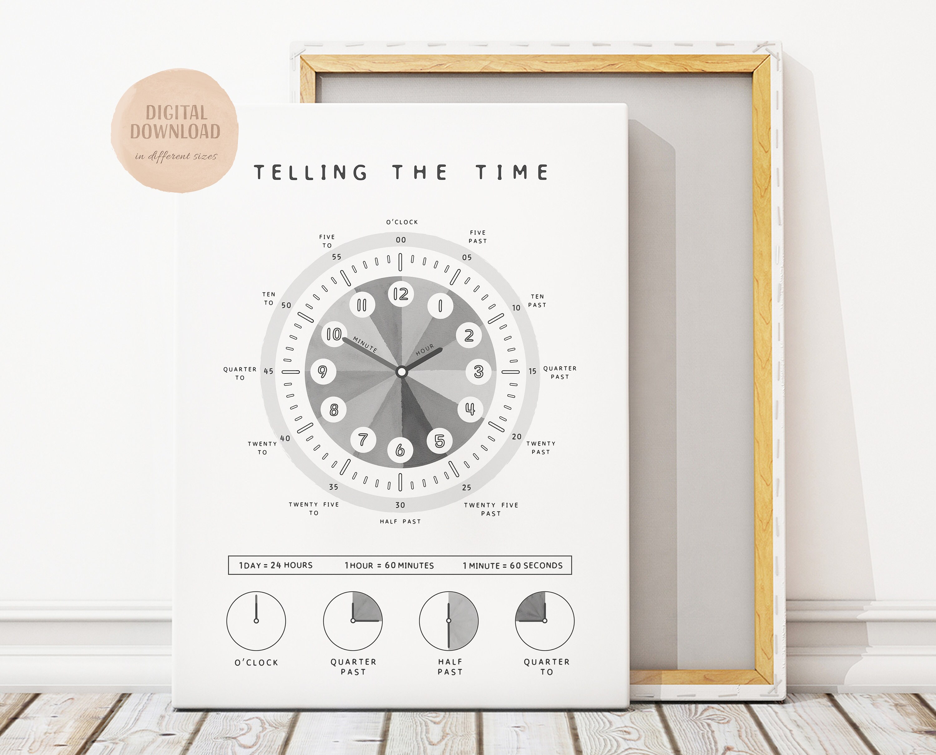 Telling the Time Poster Time Printables Neutral Playroom - Etsy