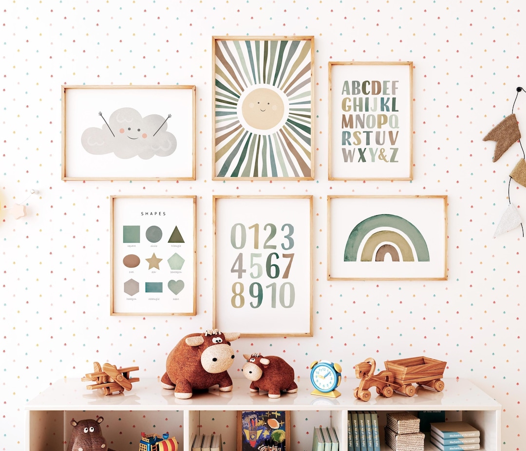 Earth Tones Set of 6 Nursery Posters, Sun Playroom Poster, Toddler ...