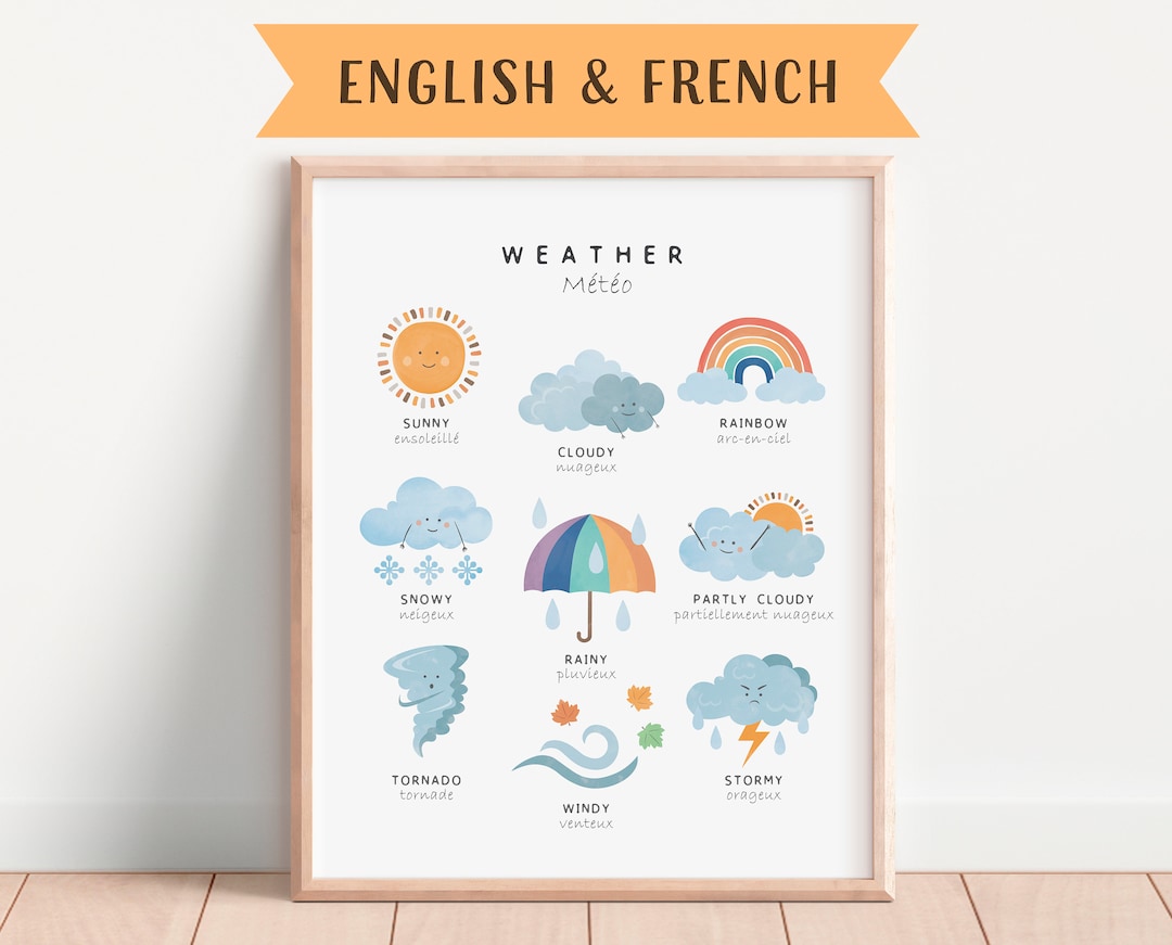 Bilingual French Educational Poster, Playroom Educational Poster ...