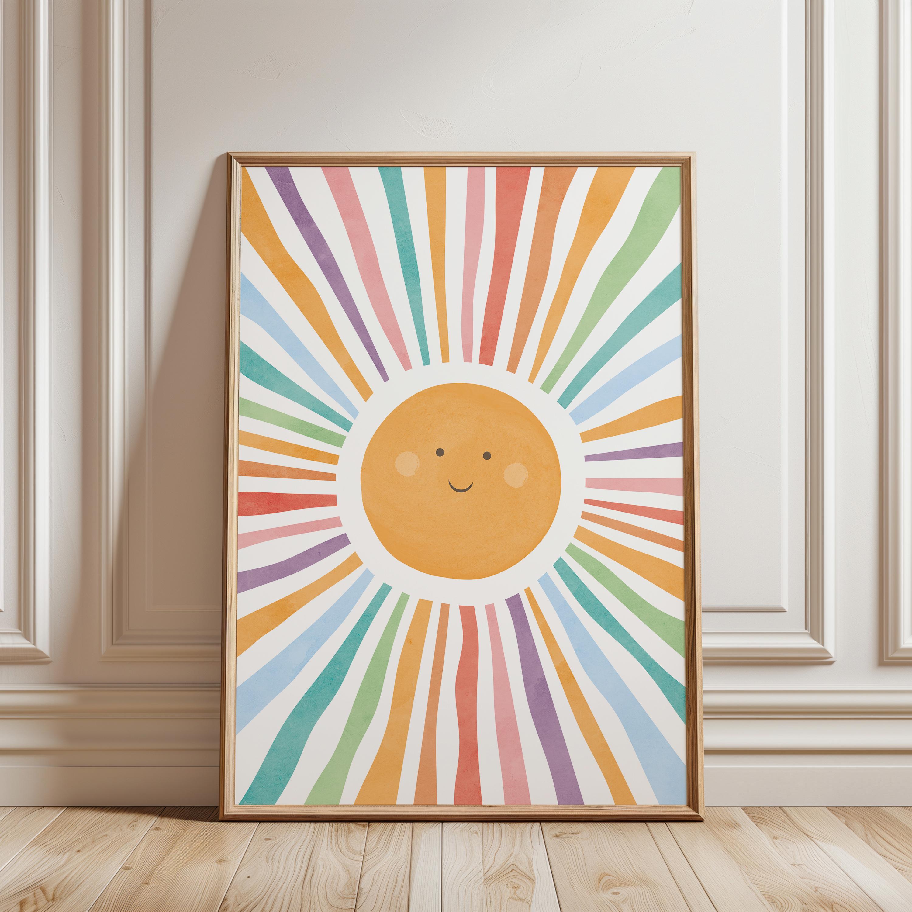 Set of 2 Rainbow Playroom Posters, Sun Nursery Poster, Watercolor ...