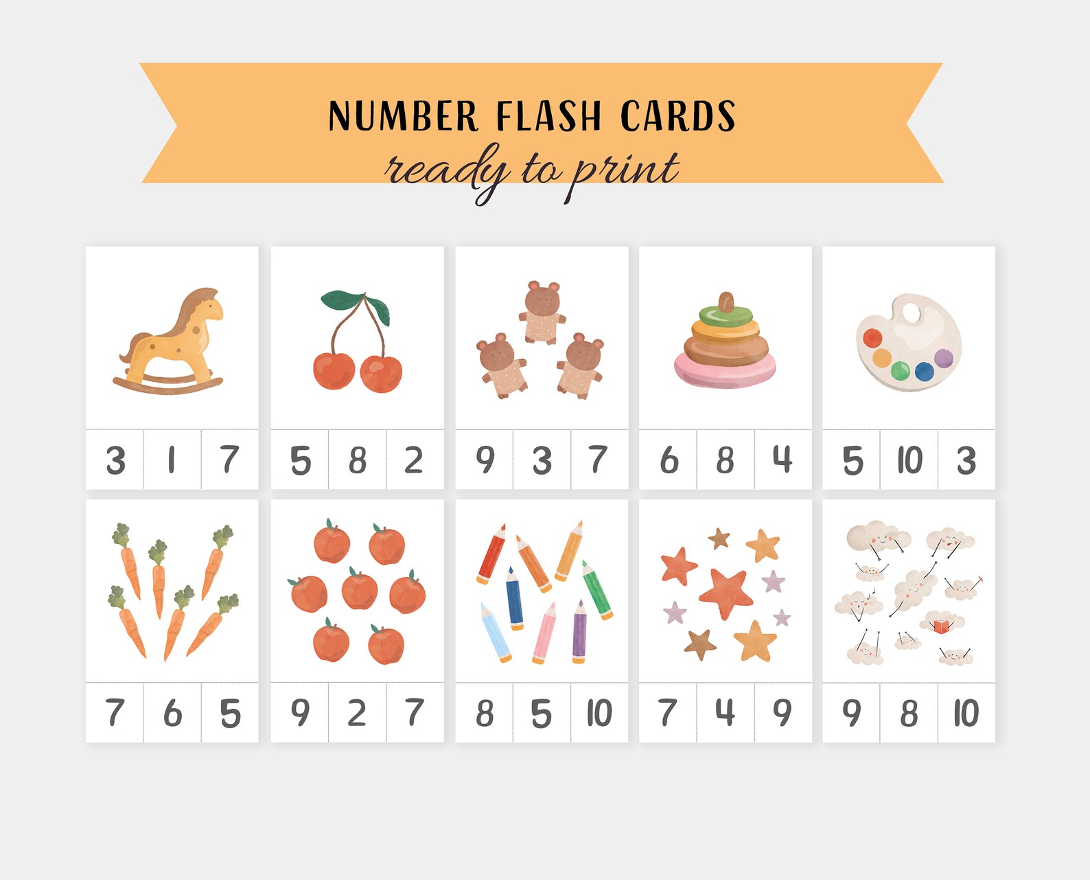 10 Number Cards Preschool Counting Flash Cards Count and - Etsy