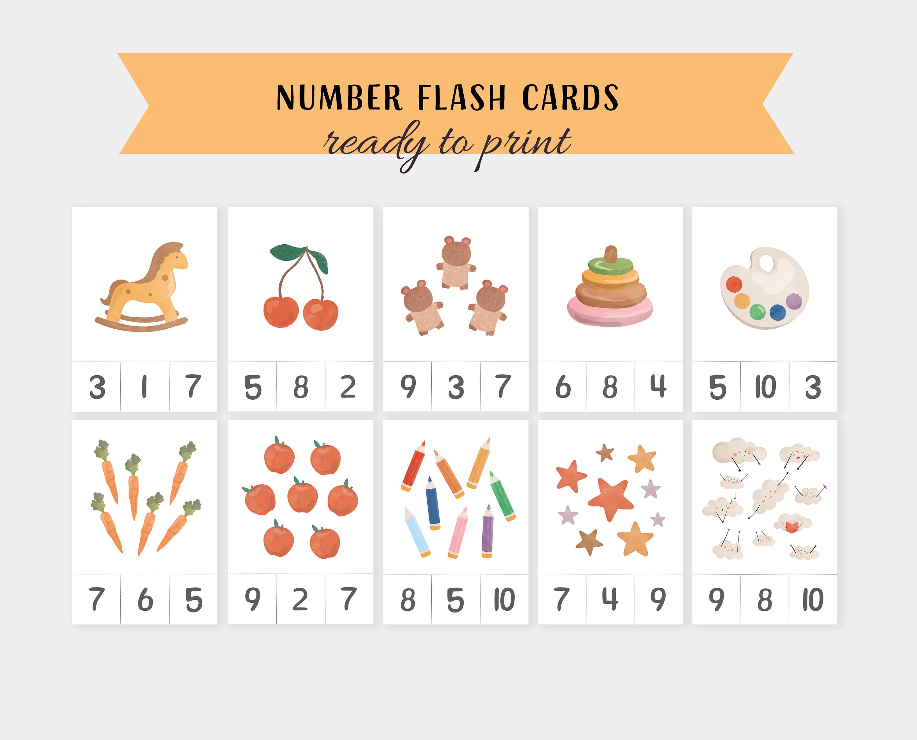 10 Number Cards Preschool Counting Flash Cards Count and - Etsy UK