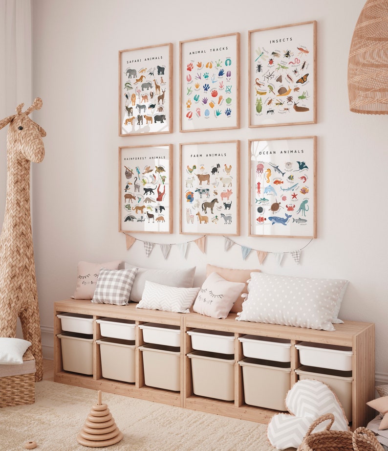 Set of 7 Educational Animal Posters, Insects, Farm Animals, Safari ...