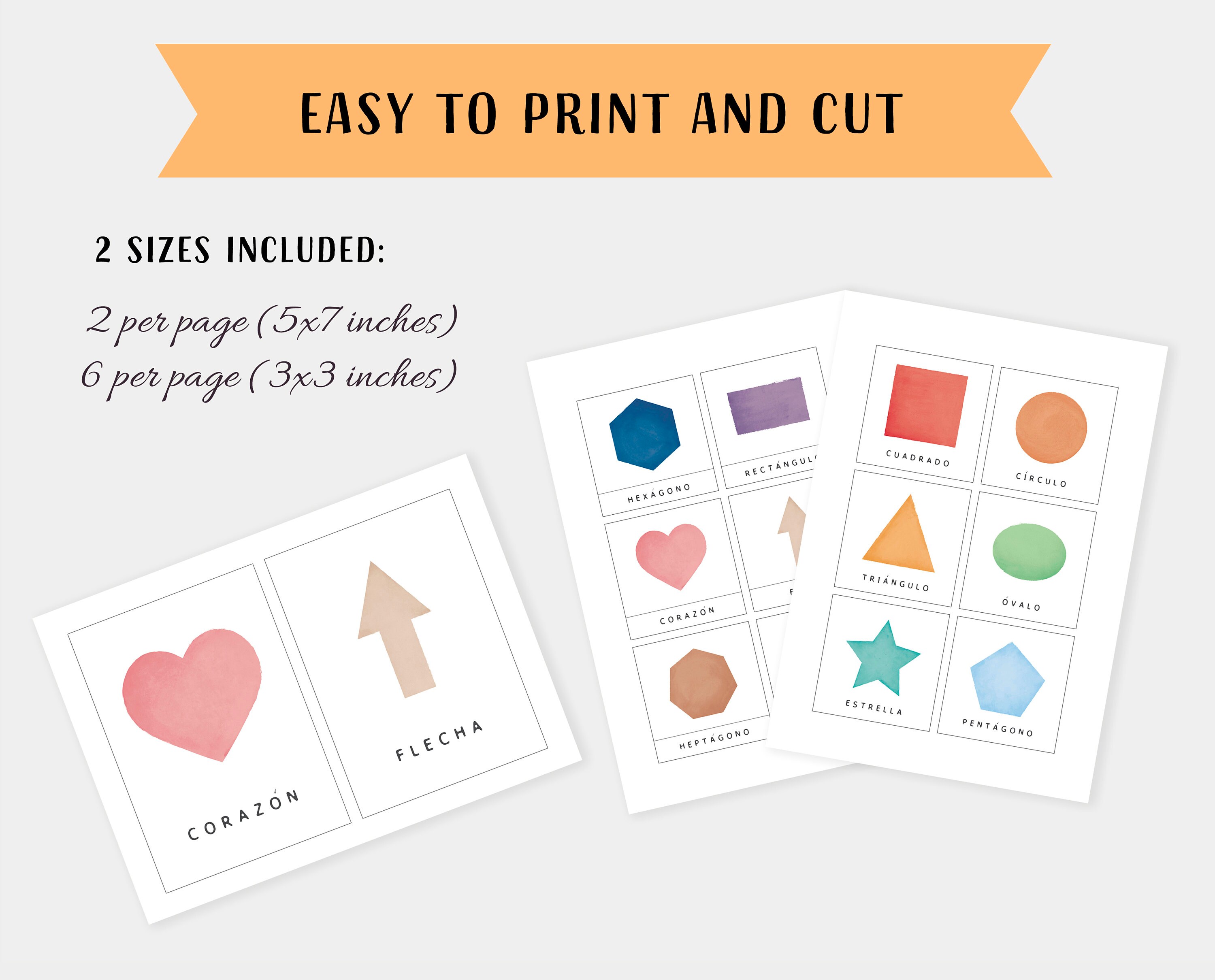 12 Rainbow Shapes Flash Cards in Spanish Preschool Materials - Etsy