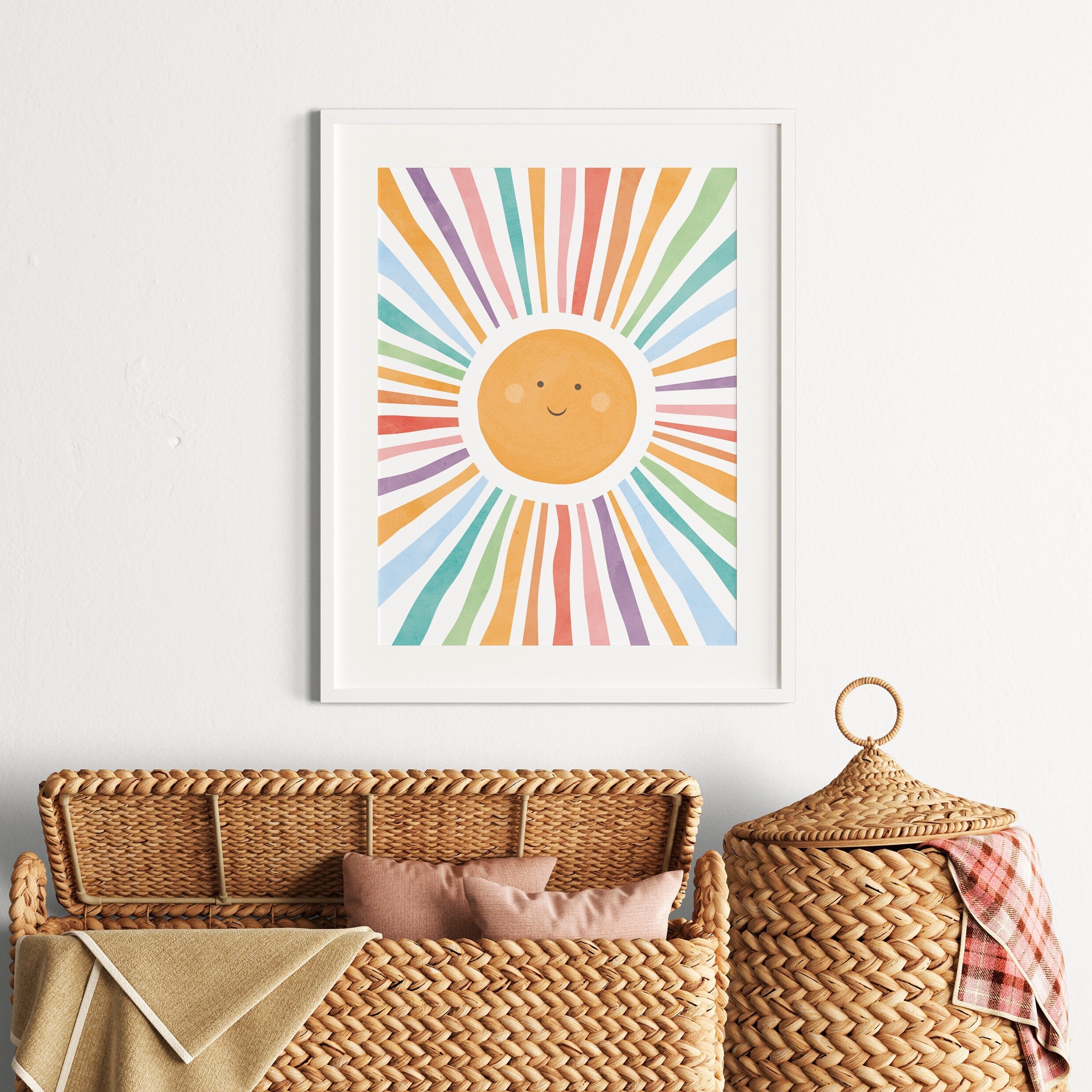 Watercolor Sun Poster, Sun Playroom Decor, Watercolour Nursery Prints ...