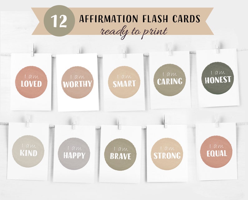 12 Affirmation Flash Cards Montessori Flash Cards Pre-school - Etsy