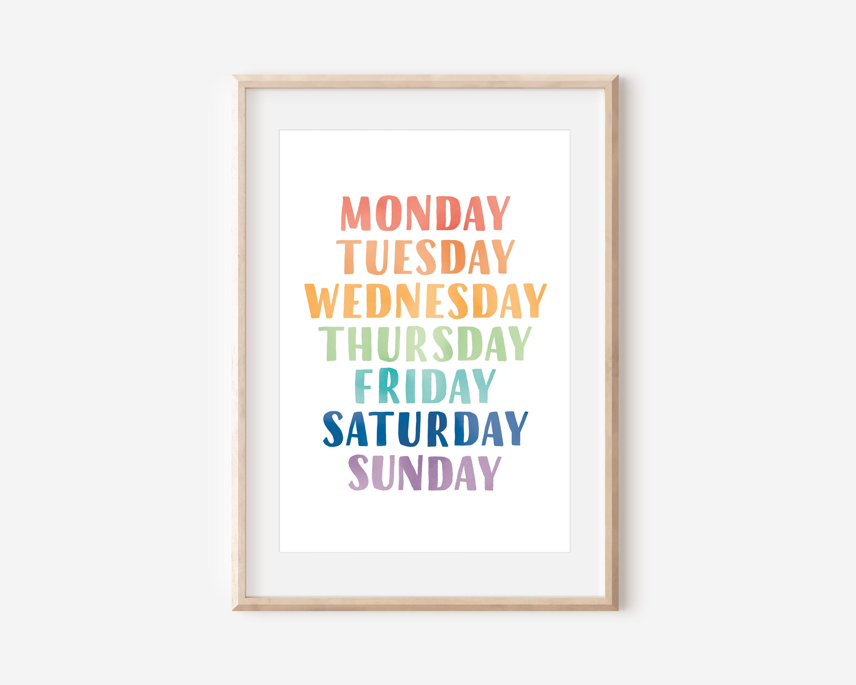 Rainbow Days of the Week Playroom Educational Poster Rainbow - Etsy UK