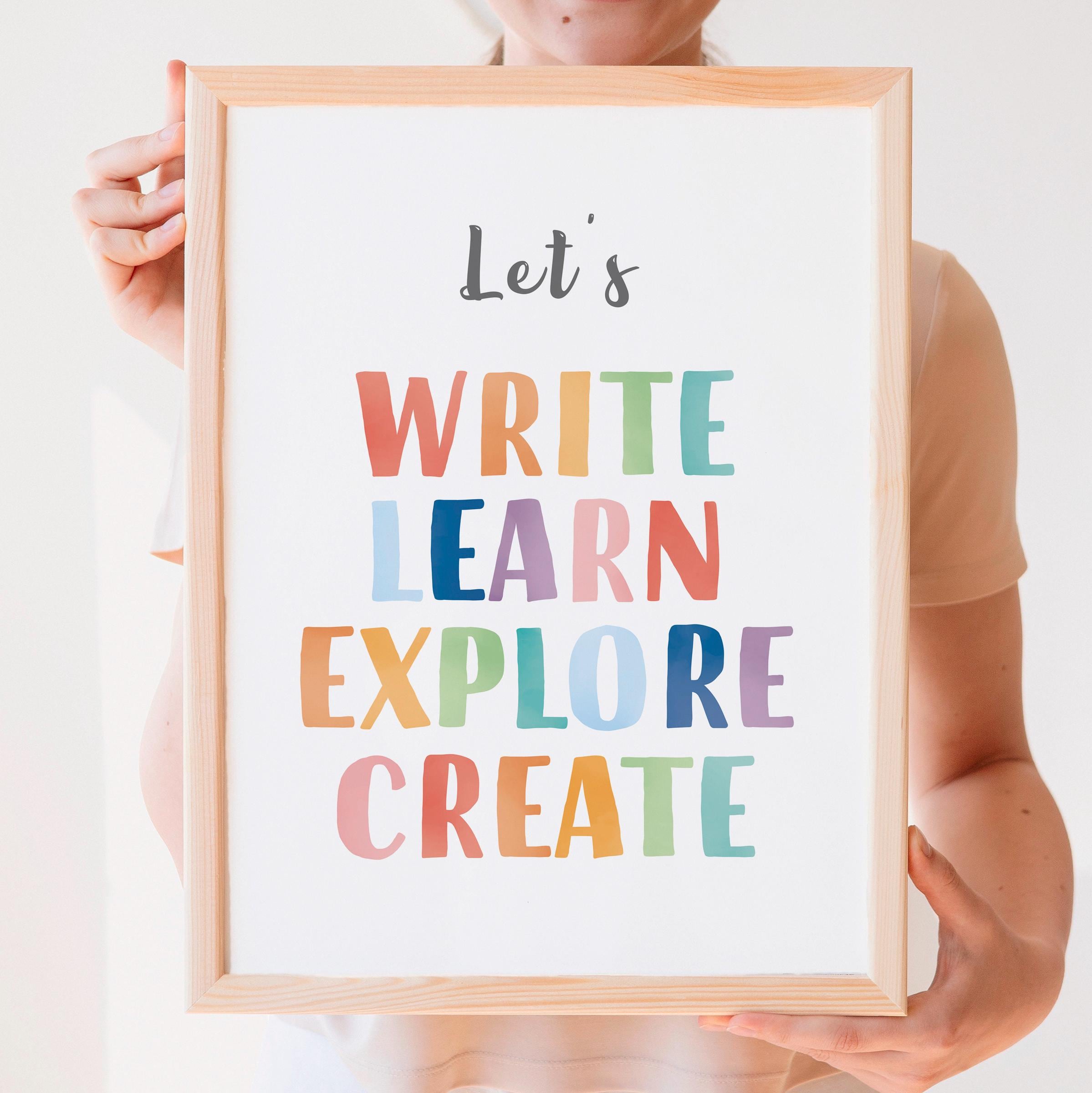 Let's Write, Learn, Explore, Create Poster, Rainbow Playroom Decor ...