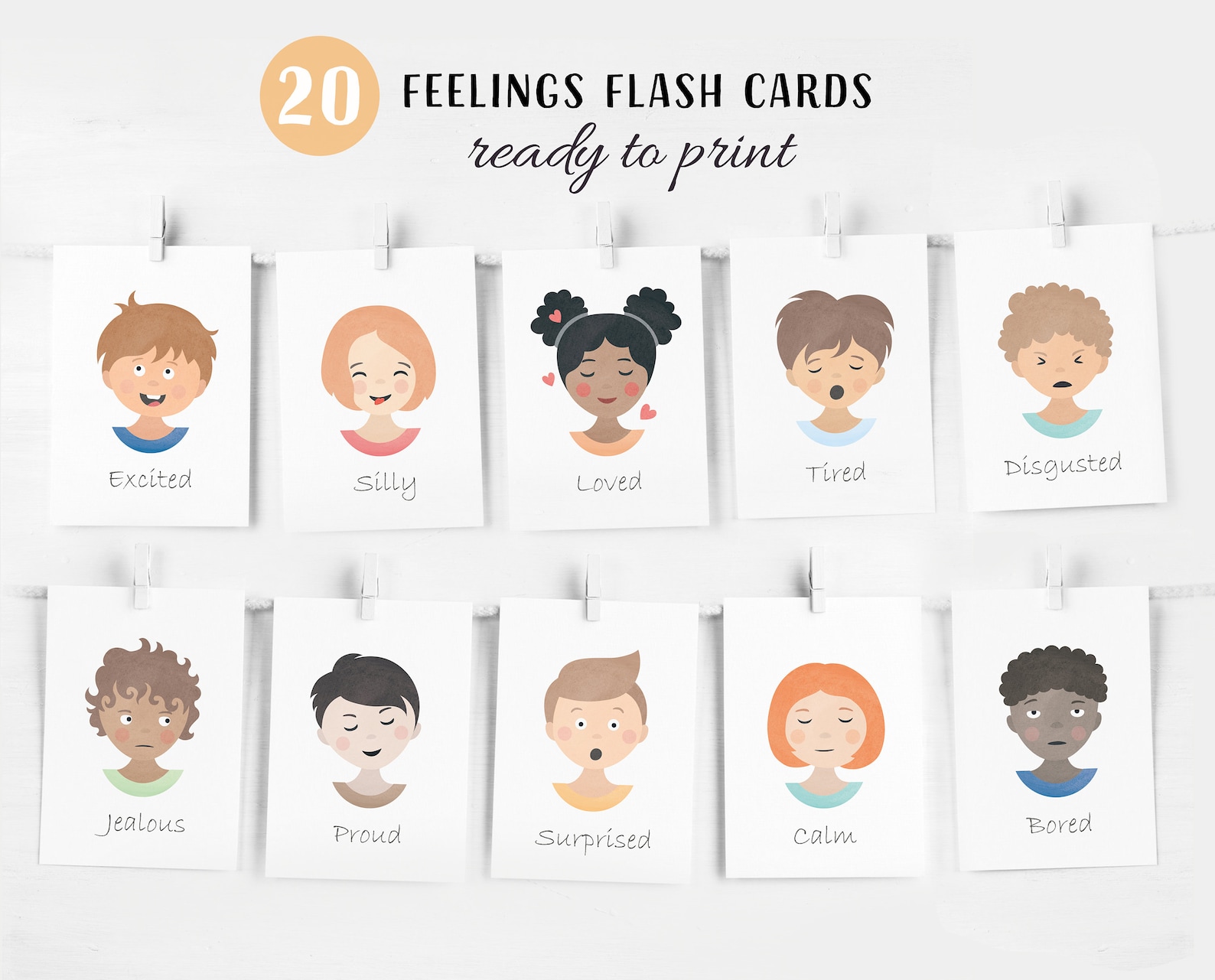 Feelings Flash Cards Emotions Chart Montessori Materials - Etsy