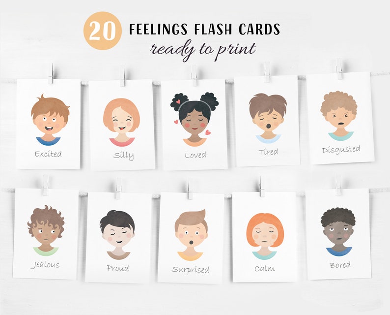 Feelings Flash Cards Emotions Chart Montessori Materials - Etsy