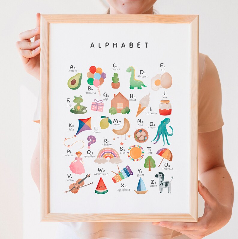 Rainbow Alphabet Poster, Nursery ABC Print, Rainbow Playroom Decor ...