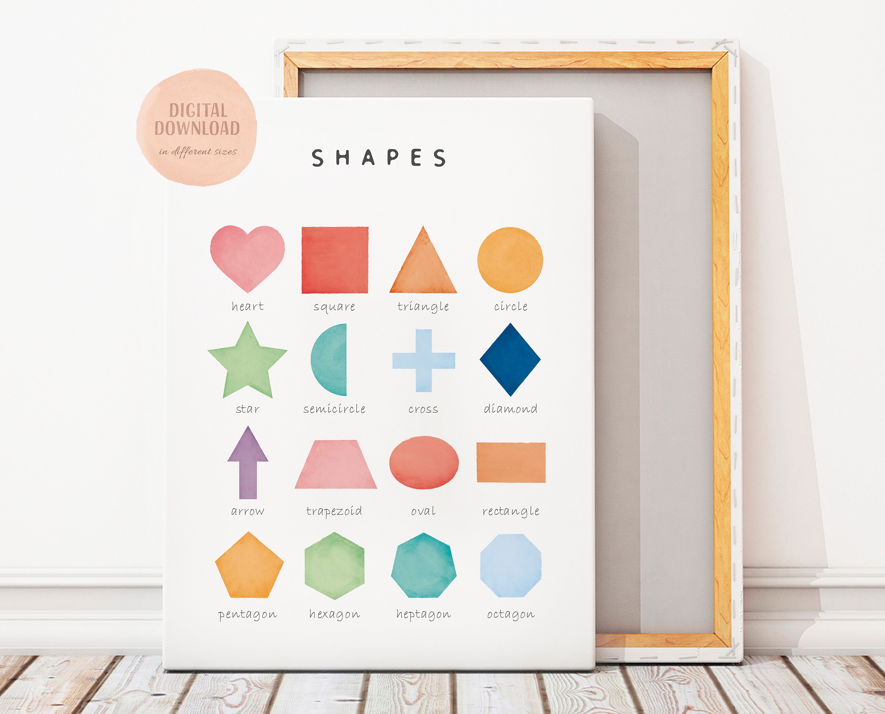 Rainbow Shapes Print, Geometric Shapes, Educational Poster, Nursery ...