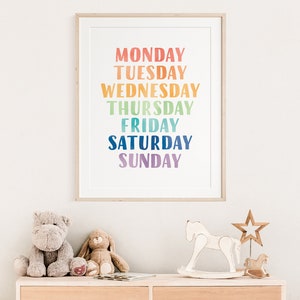 Rainbow Days of the Week, Playroom Educational Poster, Rainbow Nursery ...