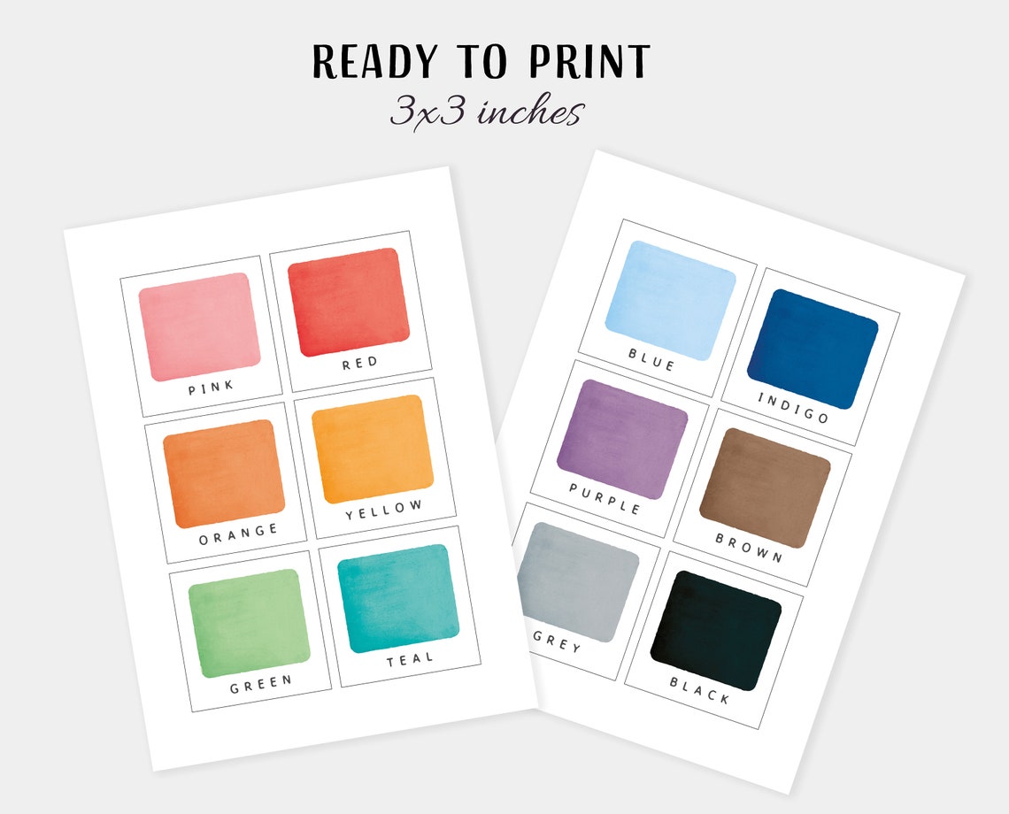 12 Color Cards Montessori Flashcards Pre-school Cards - Etsy