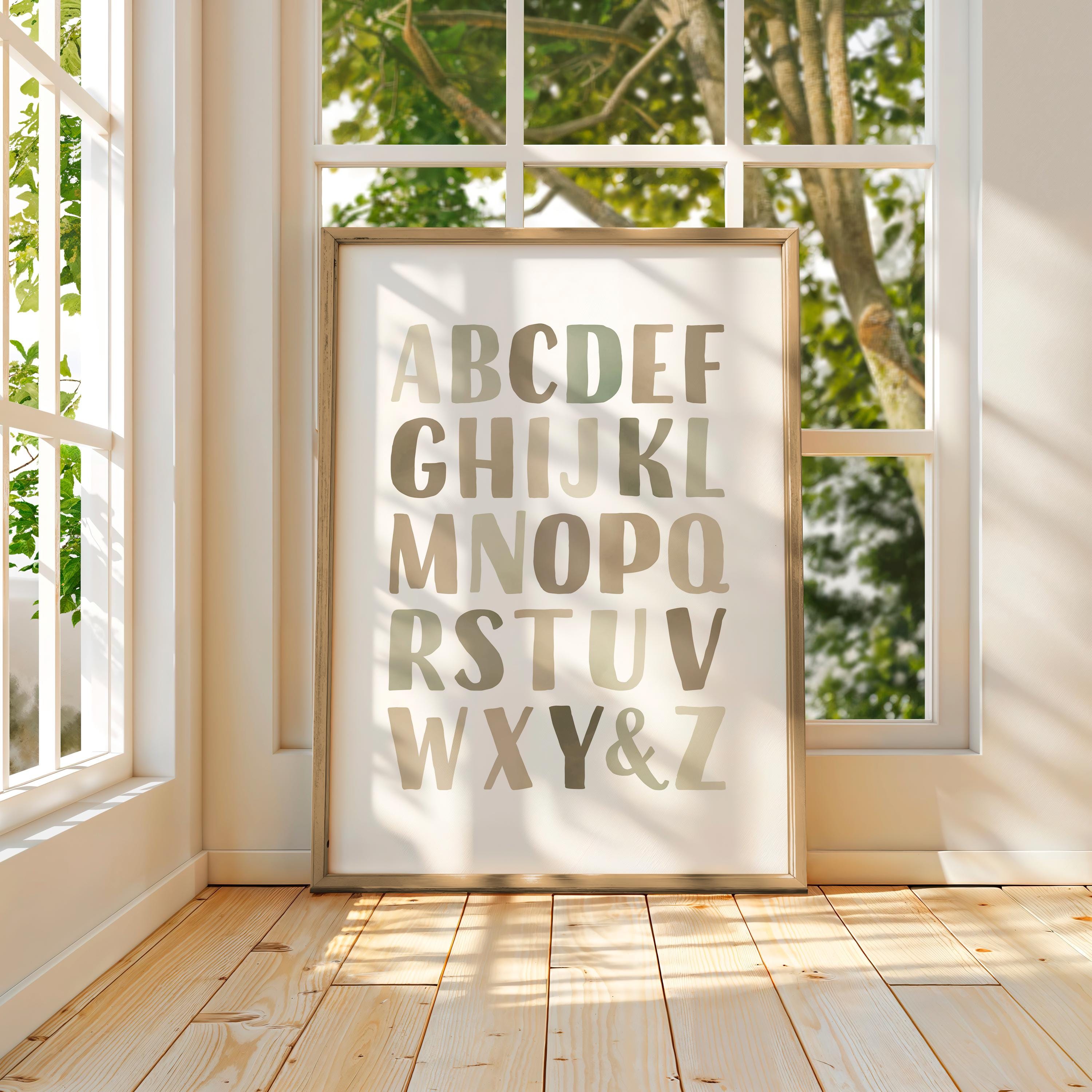 Educational Posters, Green Alphabet Poster, Watercolor Numbers Print ...