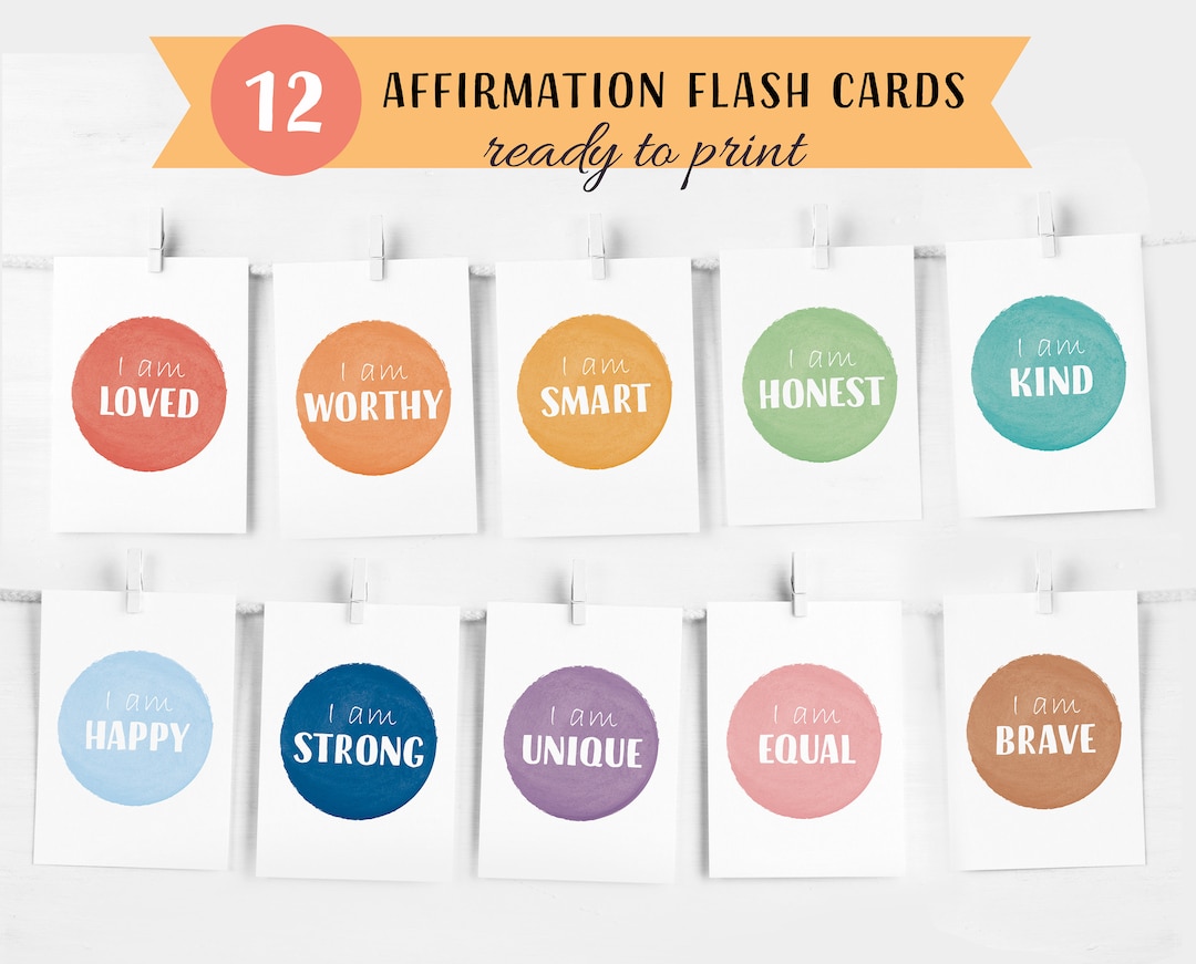 12 Affirmation Flash Cards | Montessori Flash Cards | Pre-school Cards ...