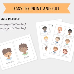 20 Feelings Flash Cards in Spanish, Emotions Chart, Montessori ...