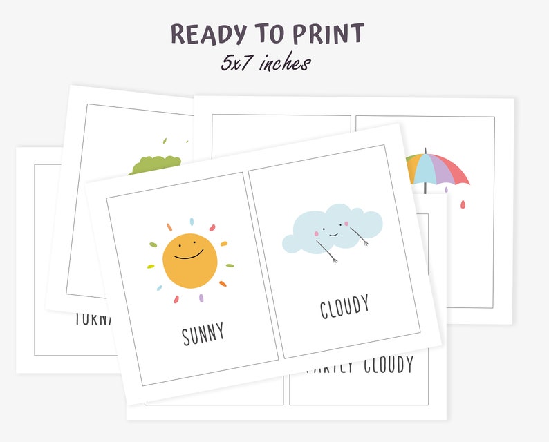 9 Weather Cards Montessori Flashcards Pre-school Cards - Etsy