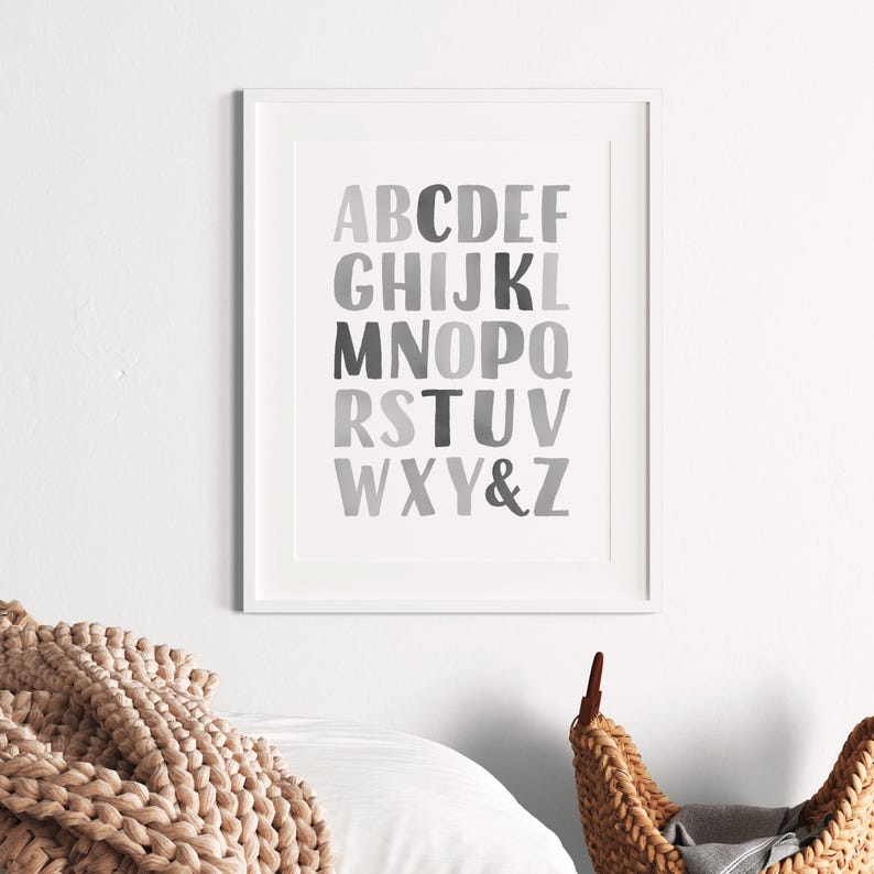 Gray Alphabet Poster, Educational Poster, Nursery Wall Decor, Playroom ...
