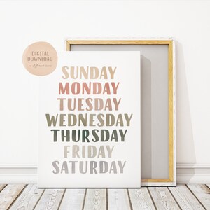 Neutral Days of the Week, Playroom Educational Poster, Neutral Nursery ...