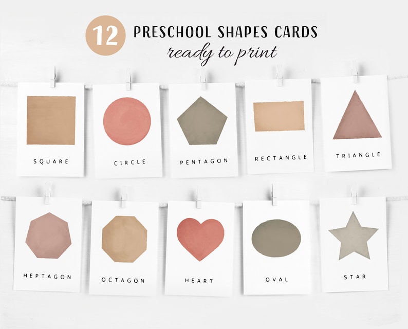 12 Shapes Flash Cards Neutral Preschool Cards Homeschool - Etsy
