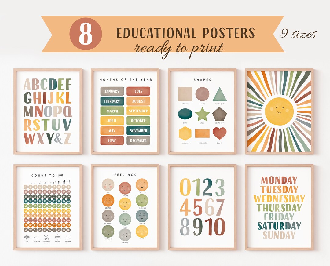 Educational Posters, 8 Homeschool Prints, Montessori Classroom Decor ...