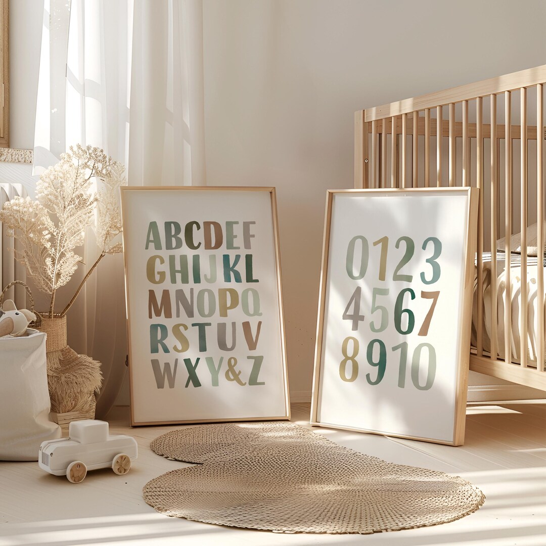 Earth Tones Alphabet and Numbers, Neutral Nursery Wall Decor, Earth ...
