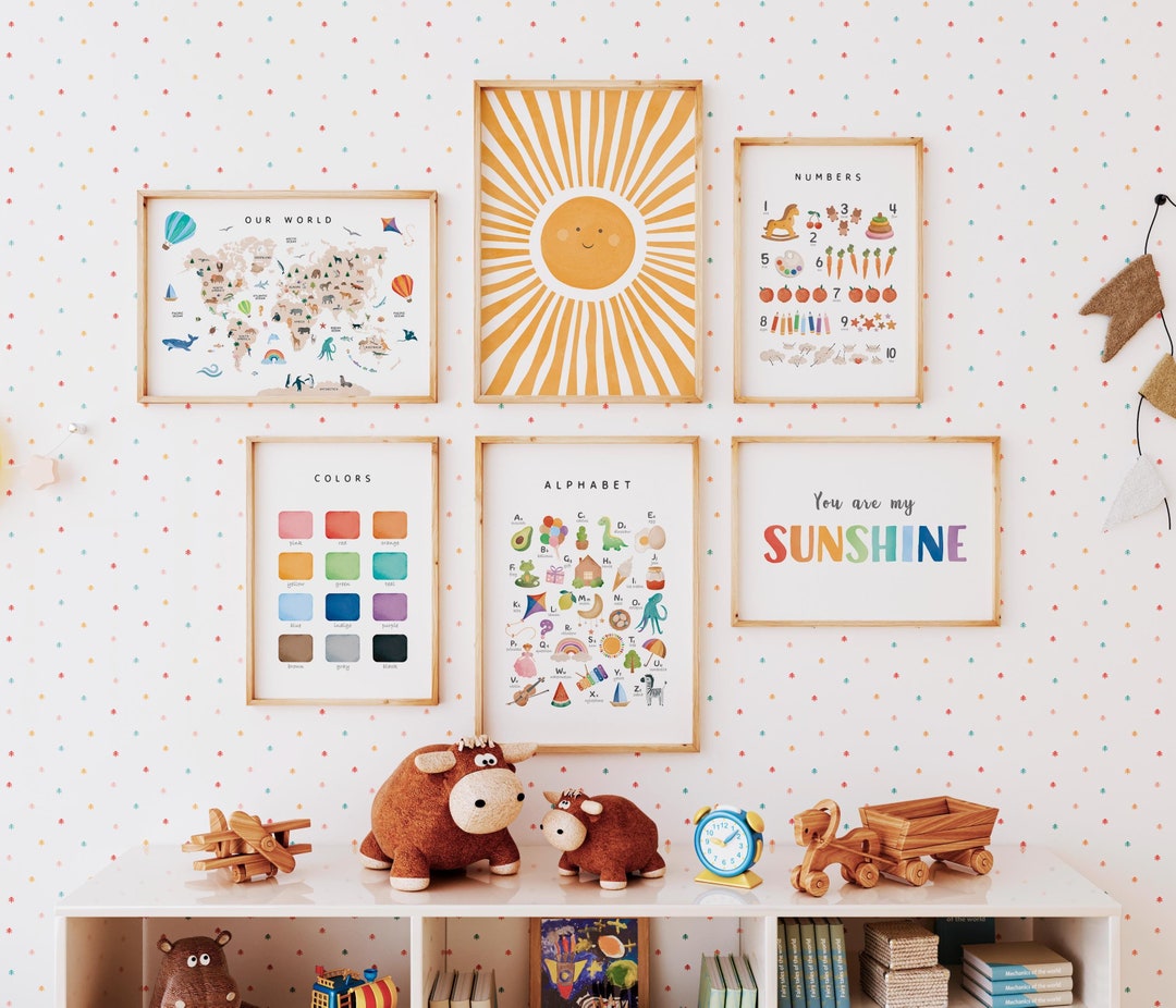 Set of 6 Playroom Posters, Sun Playroom Poster, Rainbow Alphabet and ...