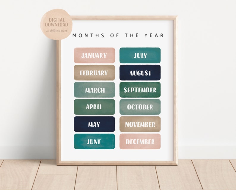 Educational Poster Neutral Months of the Year Poster - Etsy