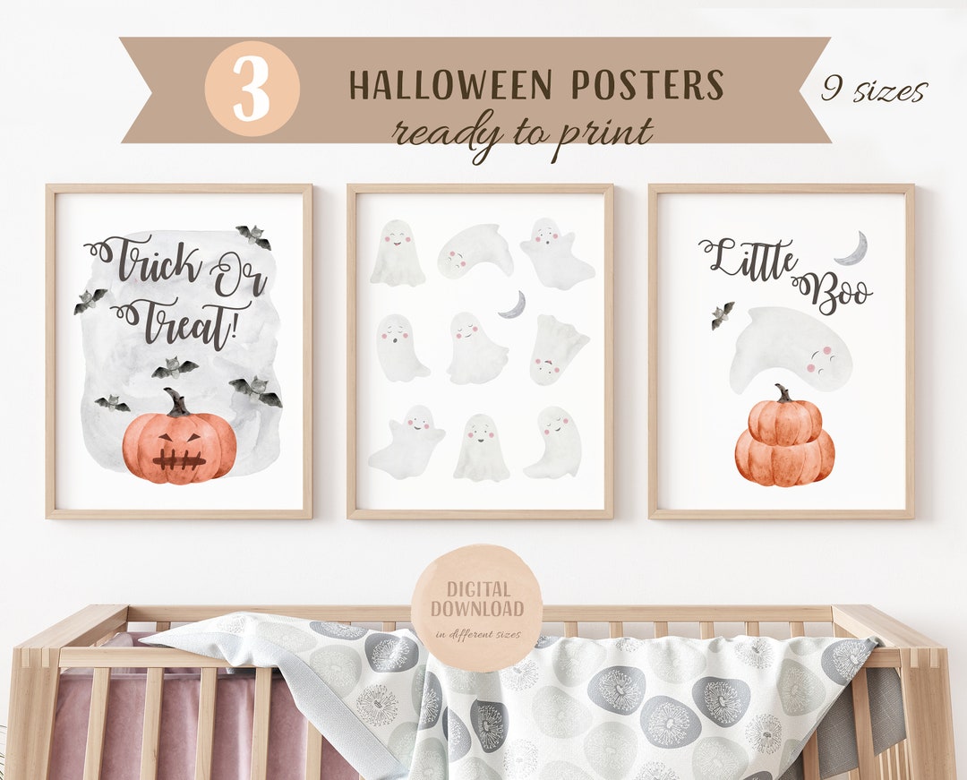 Set of 3 Halloween Posters, Little Boo Print, Pumpkin Print, Fall Wall ...