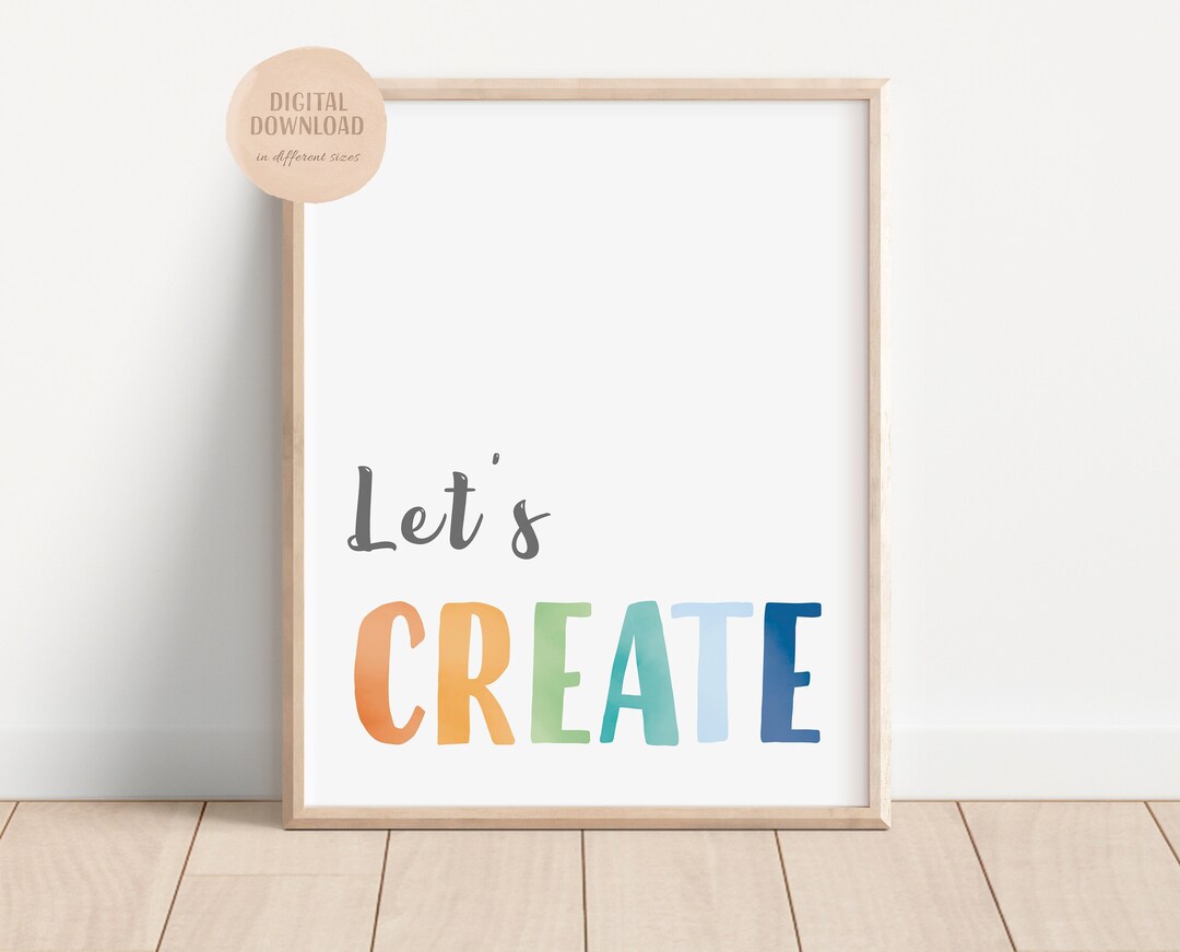 Let's Create Print, Rainbow Playroom Decor, Toddler Wall Art, Kids Room ...
