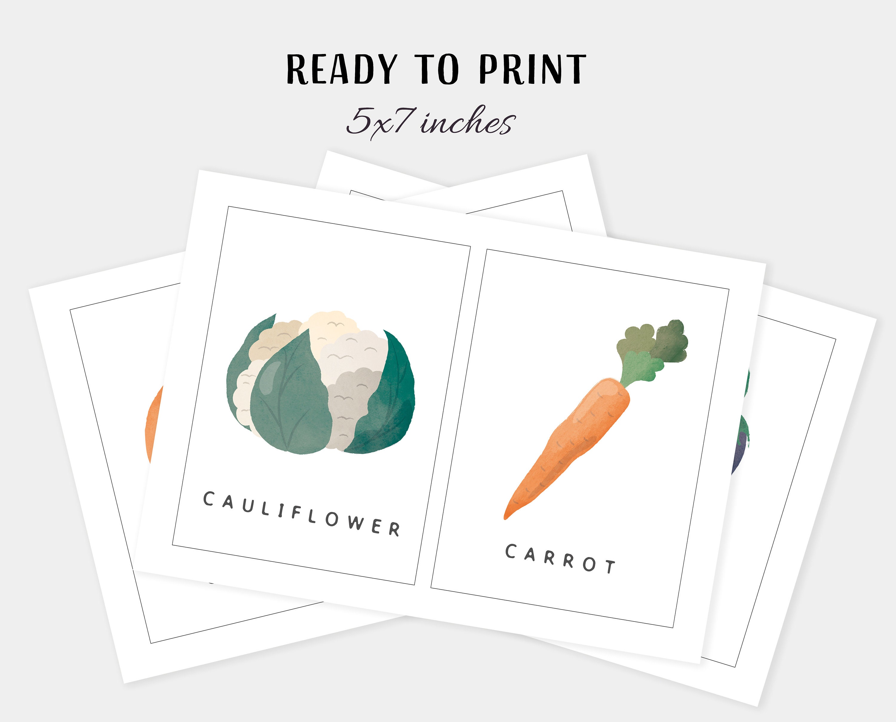 30 Fruits and Vegetables Cards, Montessori Flashcards, Pre-school Cards ...