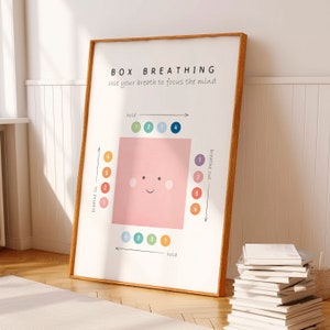 Box Breathing Poster, Therapy Office Decor, Growth Mindset, Mental ...