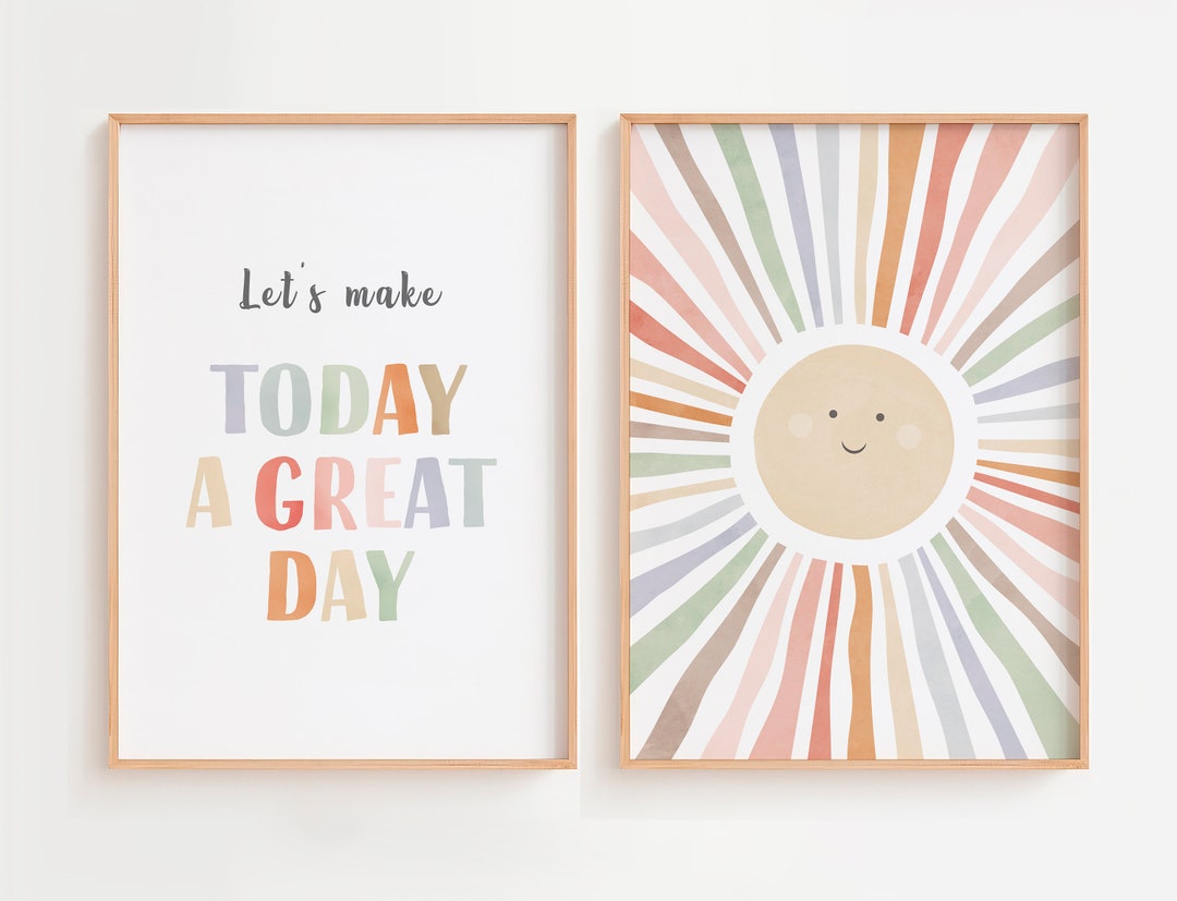 2 Nursery Posters, Watercolor Sun Poster, Boho Sun Print, Nursery Wall ...