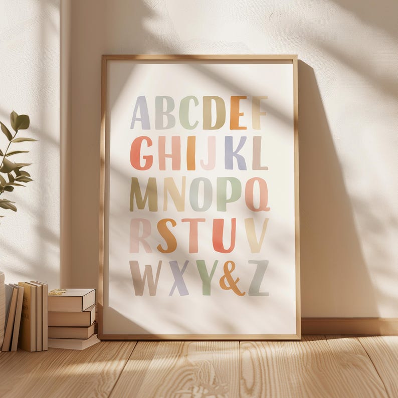 Kids Educational Wall Art Bundle, Rainbow Nursery Prints, Alphabet ...