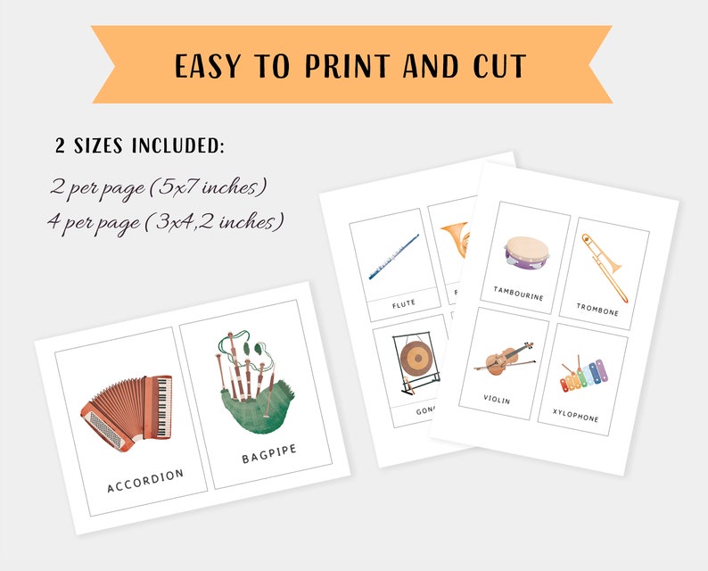 20 Musical Instruments Flash Cards, Montessori Materials, Pre-school ...