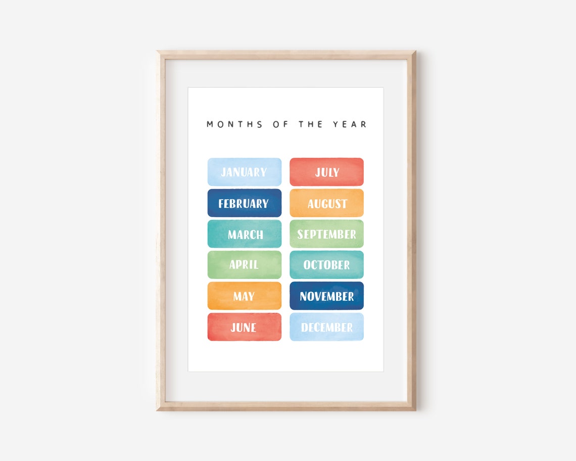 Rainbow Months of the Year Poster Playroom Educational | Etsy
