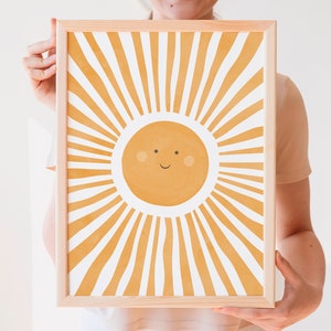 Watercolor Sun Poster, Sun Playroom Decor, Watercolour Nursery Prints ...
