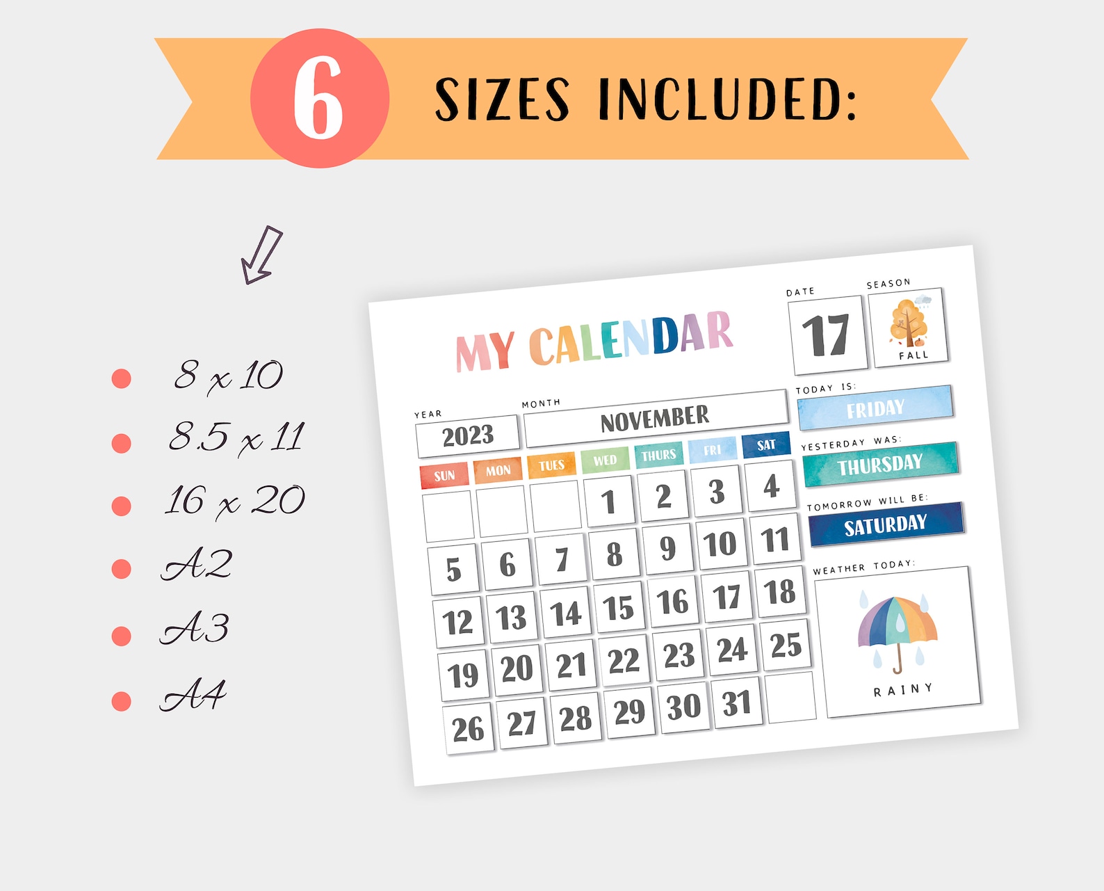 Daily Kids Calendar, Homeschool Wall Calendar, Perpetual Calendar ...