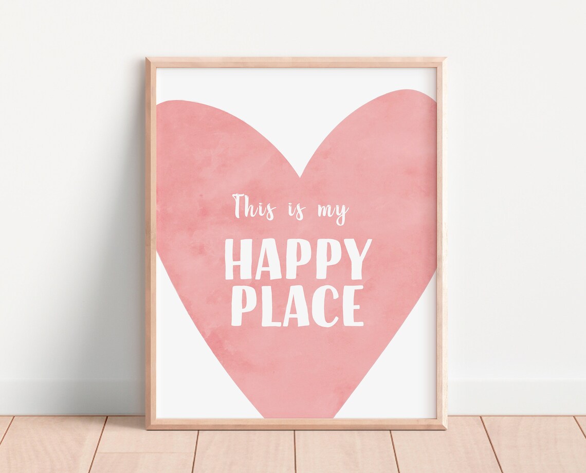 Pink Heart Watercolor Print: Nursery Wall Art, This is My Happy Place ...