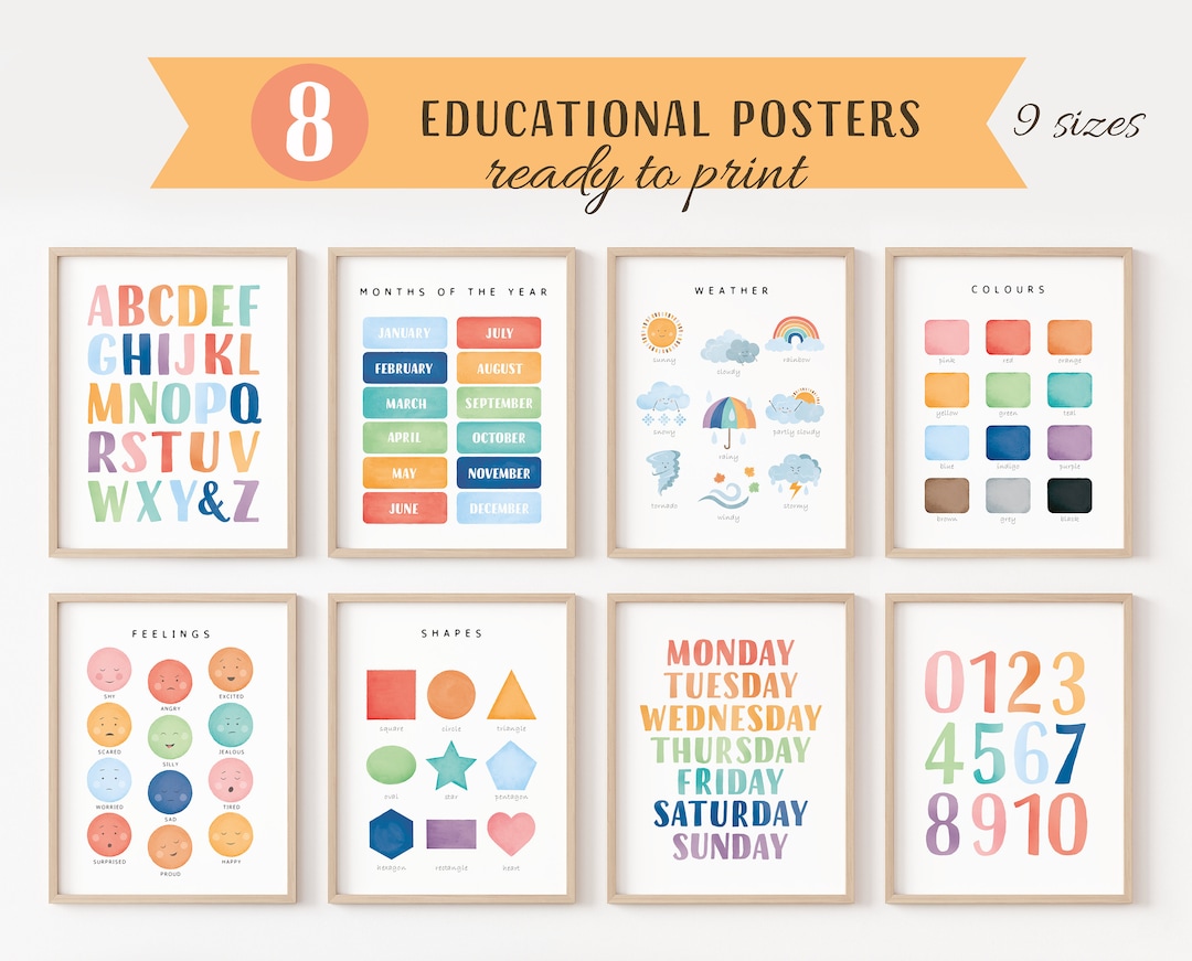 Set of 8 Educational Posters, Montessori Classroom Decor Bundle ...