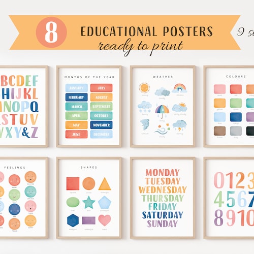 Set of Educational Posters 8 Homeschool Prints Montessori - Etsy