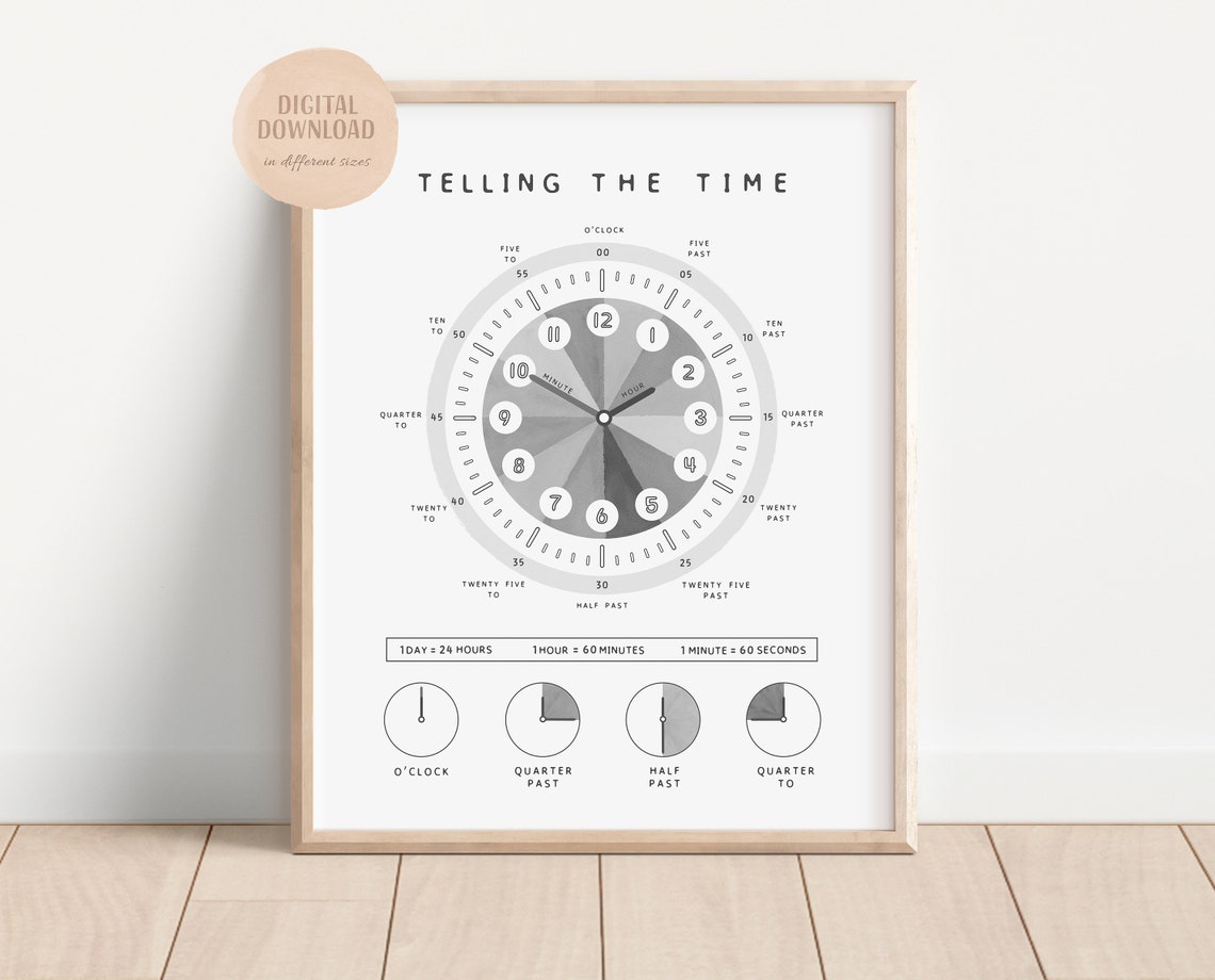 Telling the Time Poster Time Printables Neutral Playroom - Etsy